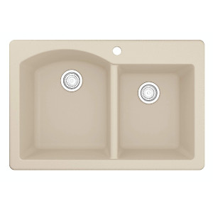 Karran QT-610 Drop-In Quartz Composite 33 in. 1-Hole 60/40 Double Bowl Kitchen Sink in Bisque