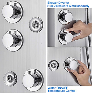 ROVOGO LED Shower Panel Tower System with Rainfall Waterfall Shower Head, 2 Body Jets, 4 Mist Spray, Tub Spout and Handheld, Shower Column with Temp Display, Black