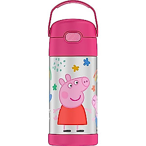 THERMOS FUNTAINER Water Bottle with Straw - 12 Ounce, Peppa Pig - Kids Stainless Steel Vacuum Insulated Water Bottle with Lid