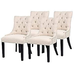 asunflower Tufted Fabric Kitchen Dining Chairs for Dining Room Modern Upholstered Dining Chairs Set of 4 with Wooden Legs, Cream