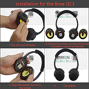 Geekria QuickFit Earpad Compatible with Bose QC3, QuietComfort 3 Headphone Replacement Ear Pad + Headband Cover/Ear Cushion Repair Parts (Black)