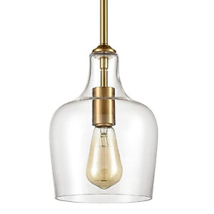 JEENKAE Modern Brass Glass Kitchen Pendant Lighting Rod-Hung Gold Pendant Light, 1-Light-1