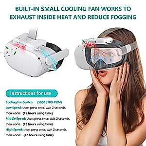 VR Face Pad for Oculus Quest 2, Upgraded Cooling Fan with 3 Cooling Speeds and 2-Brightness Tracking in Dark, Soft PU Face Cover Facial Interface for VR Accessories Fan Cooler with Charging Function