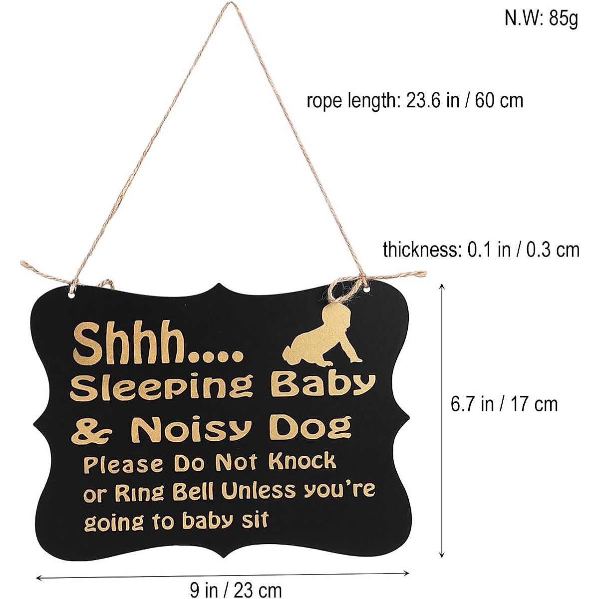 WINOMO Shhh Sleeping Baby Door Sign Do Not Disturb Sign Baby Room Hanging Wooden Decorative (Black)