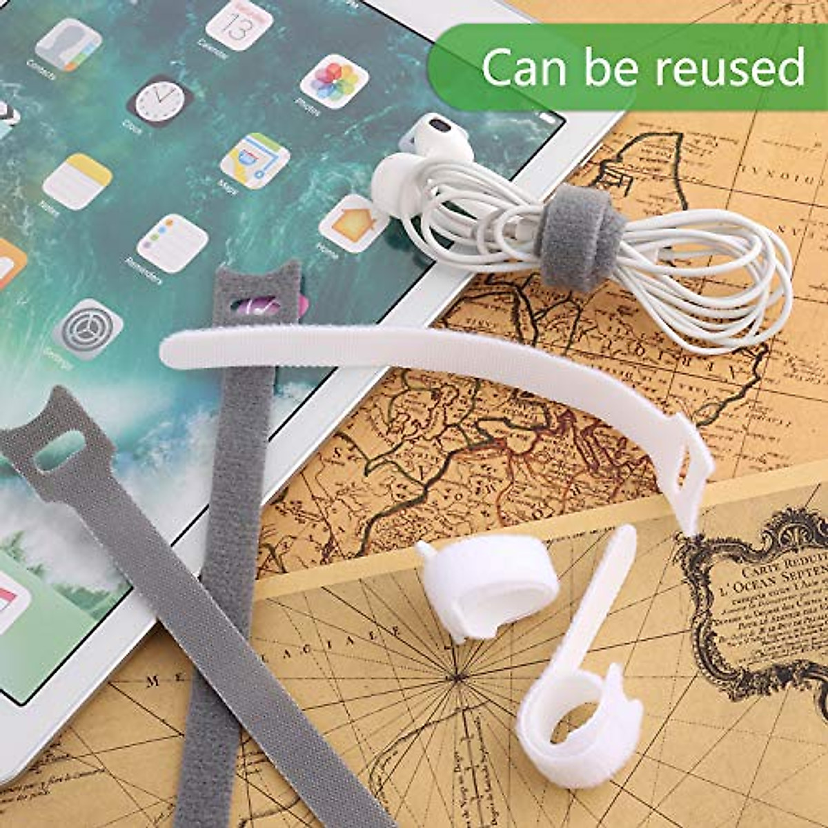 PASOW 60pcs Fastening Microfiber Cloth Cable Ties Wire Management (6/7/8 Inch, White)