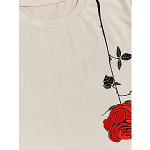 SOLY HUX Men's Graphic Tees Vintage T-Shirts Floral Letter Print Crewneck Short Sleeve T Shirts Casual Summer Streetwear Khaki Graphic Large