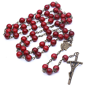 Christmas Deep Red Crystal Beads Rosary Necklace Catholic Prayer Jerusalem Holy Soil Medal Cross Holy Land Antique Religious Rosaries Beads Collection