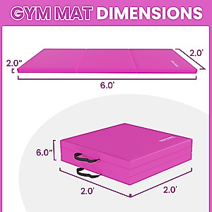 Signature Fitness 2" Thick Three Folds Folding Exercise Mat with Carrying Handles for MMA, Gymnastics and Home Gym Protective Flooring, Pink