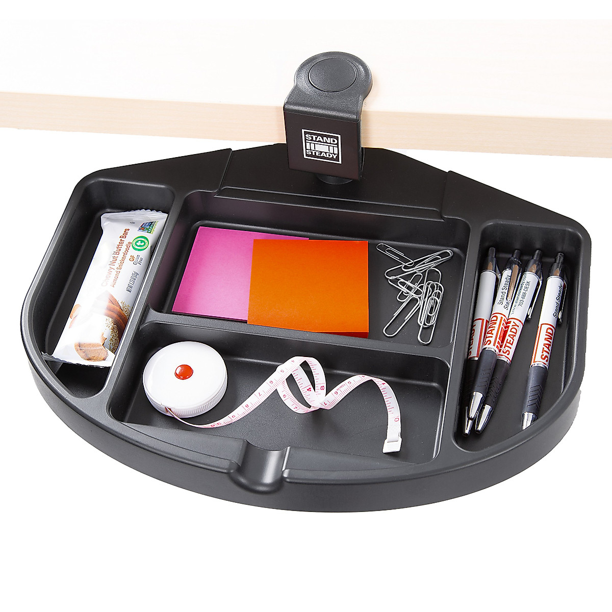 Stand Steady Pen Cup | Original 3-in-1 Desk Organizer | Free Up Desk Space with Clamp On Pen Holder & Bag Hook | No Drill Needed | Organize Pencils, Markers, Paper Clips & More (Black)