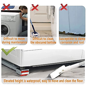 EEUK Adjustable Mobile Washing Machine Stand Base, Extendable Appliance Rollers Mobile Washing Machine Base Furniture Dolly Stand for Refrigerators Dryers Dishwashers, Load of 300 Kg(Color:White)