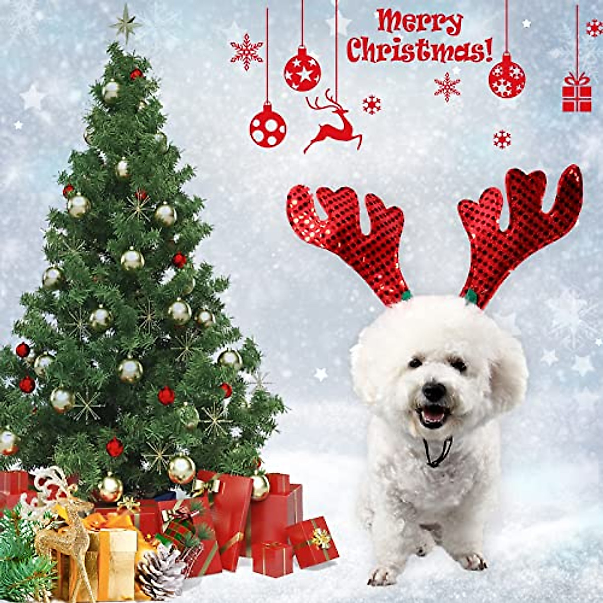 Christmas Dog Elk Reindeer Antler Headband Red Xmas Pet Costume Headwear Adjustable Accessories for Small Medium Dog Puppy