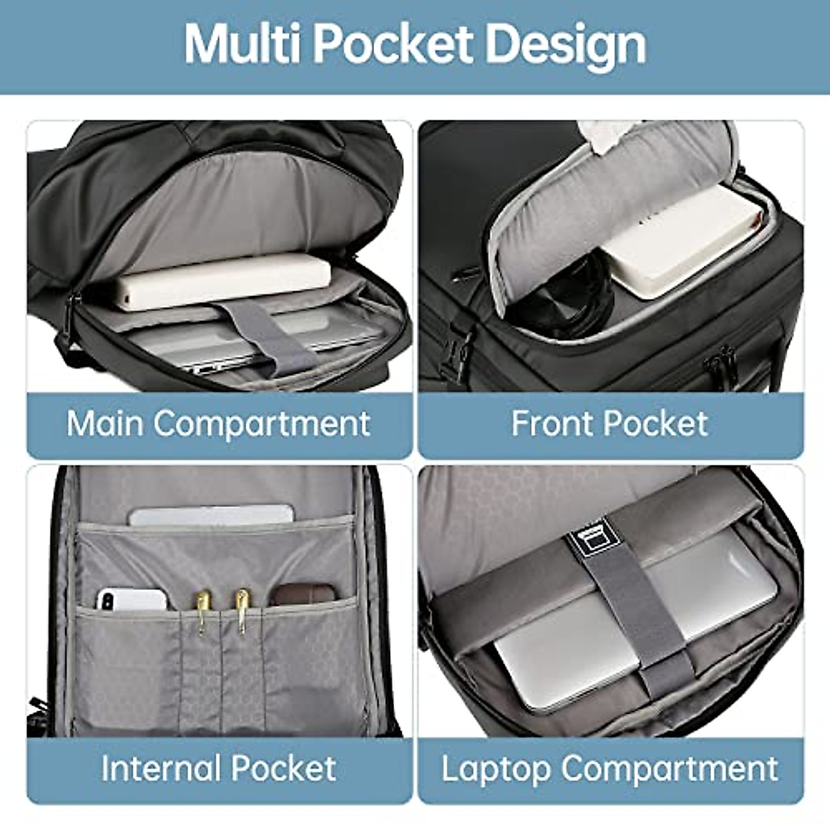 DAILY&DIARY Travel backpack, Carry On Backpack for Men Women 40L Traveling Backpack Flight Airline Approved 15.6 Inch Waterproof Laptop Backpack with USB Charging Port, Black