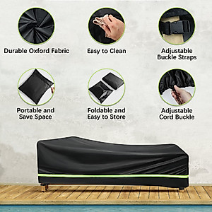 [2Pack] Upgraded Patio Chaise Lounge Chair Reflective Covers Waterproof Outdoor, All Weather Guard Pool Lounger Chair Covers, 420D Oxford Fabric Heavy-Duty Protection,79''L x 30''W x 25''H,Black