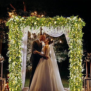 Dolicer Wisteria Artificial Flower Garland 4Pcs Total 24Ft, Artificial Wisteria Garland, White Wisteria Flower Vines, Silk Wisteria Hanging Flowers for Wedding Arch Outdoor Ceremony Garden Porch Decor