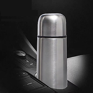 Stainless Steel Thermal Bottle Thermos for Hot and Cold Drinks Travel Coffee Mug with Cup Water Flask Vacuum Insulated Tumbler 17 oz/500ml （Silver）