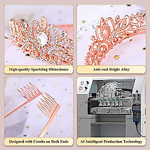 Sparkling Crystal Princess Tiaras for Women Crown Queen Fashion Headband for Wedding Birthday Bride Bridal Prom Party Valentines Mothers Day Gifts Rose Gold