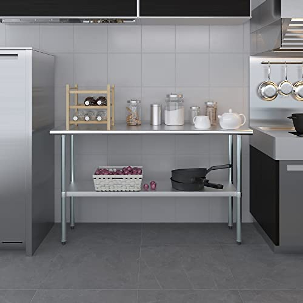18" X 60" Stainless Steel Work Table with Under-Shelf | NSF Kitchen Island Food Prep | Laundry Garage Utility Bench