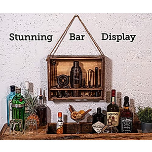 Mixology Bartender Kit: 11-Piece Bar Tool Set with Rustic Wood Stand | Perfect Home Bartending Kit and Cocktail Shaker Set for a True Drink Mixing Experience | Fun Housewarming Gift Idea (Gun-Metal)