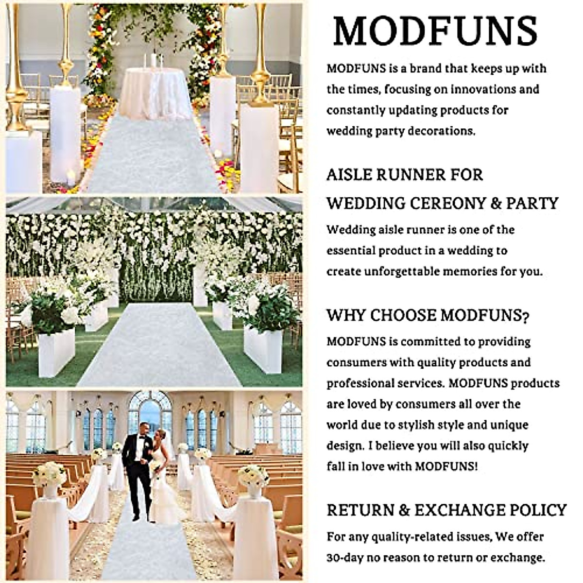 MODFUNS White Wedding Aisle Runner Outdoor Velvet Aisle Runner for Wedding Ceremony 4FTx20FT Carpet Runner with Carpet Tapes Bride Floor Carpet Runner Decorated Aisle Runway for Prom Party Beach