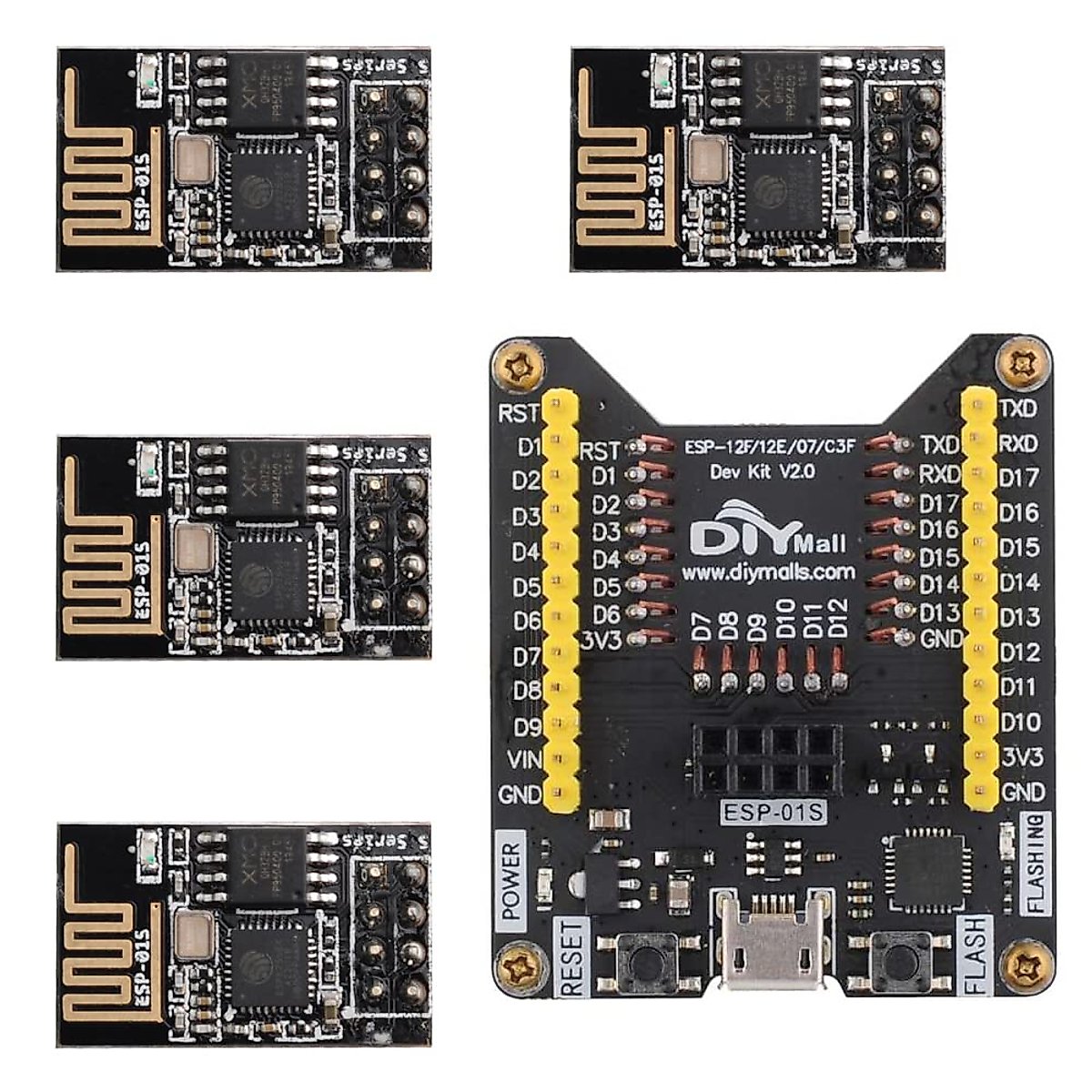 Stemedu ESP8266 Test Board Code Burner Flash Downloader ESP8266 ESP-01S Serial WiFi Wireless Transceiver Module for Fixture Board (Pack of 5pcs)