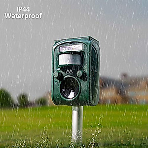 AMERFIST Solar Animal Repeller, 2021 Ultrasonic Mole Repellent, Rat, Squirrel, Deer, Raccoon, Skunk, Rabbit, Mole, Dog, Cat, Waterproof with Motion Detector, USB Rechargeable, Flashing Light (Green)