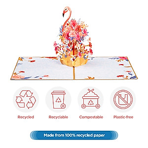 Frndly by Paper Love, 3D Floral Flamingo Pop Up Card, Gift for Birthday, Wedding, Anniversary, Mothers Day, Thank You, Get Well, All Occasion - Handcrafted 100% Recycled and Eco-Friendly, 8" x 6" Cover - Includes Envelope and Note Tag