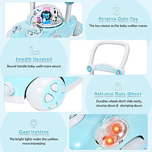 INFANS Baby Walker, 3 in 1 Toddler Walker Bouncer, Learning-Seated, Walk-Behind, Music, Adjustable Height, High Back Padded Seat, Detachable Trampoline Mat, Activity Walker with Toys(Pink)