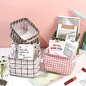 Abgream Foldable Storage Basket - Set of 6 Small Collapsible Canvas Containers Organizers with Handle for Home Decor or Storing Toys, Keys, Sundries, Little Crafts. (Style C)