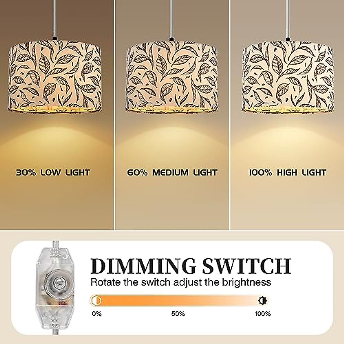 AXNAU Plug in Pendant Light, Hanging Light with Plug in Cord with Dimmable Switch, Hanging Lamp with 15 ft Cord, Pendant Light Fixture for Bedroom Kitchen Island Living Room (Bulb Included)