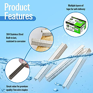 meite 20 Gauge 1/2-Inch (12.3mm) Crown 3/8-Inch Length Upholstery Staples for Staple Gun, Fine Wire Stainless Steel Staples for Carpet, Work Box, Cable, Shed (5,000 Pieces)