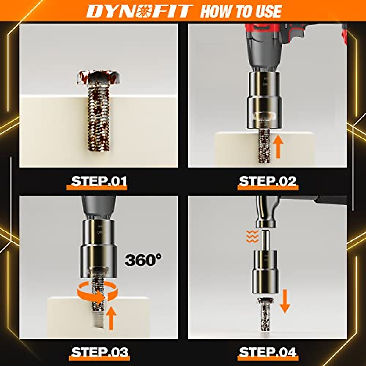 Dynofit 5-Piece Twist Socket Set 1/2" Drive Impact Extractor Tool for Removing Rust Deformation Peeling and Breaking Lug Nut/Wheel Bolt Metric 17mm 19mm 21mm 22mm with Drift Punch Nut Removal Bar