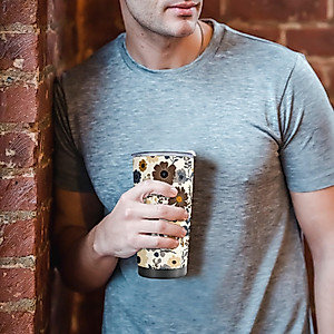 QWEUIOP 20oz Insulated Travel Coffee Mug Abstract Floral Pattern Stainless Steel Tumbler with Lid Double Wall Vacuum Coffee Cup For Hot and Cold Drinks14208