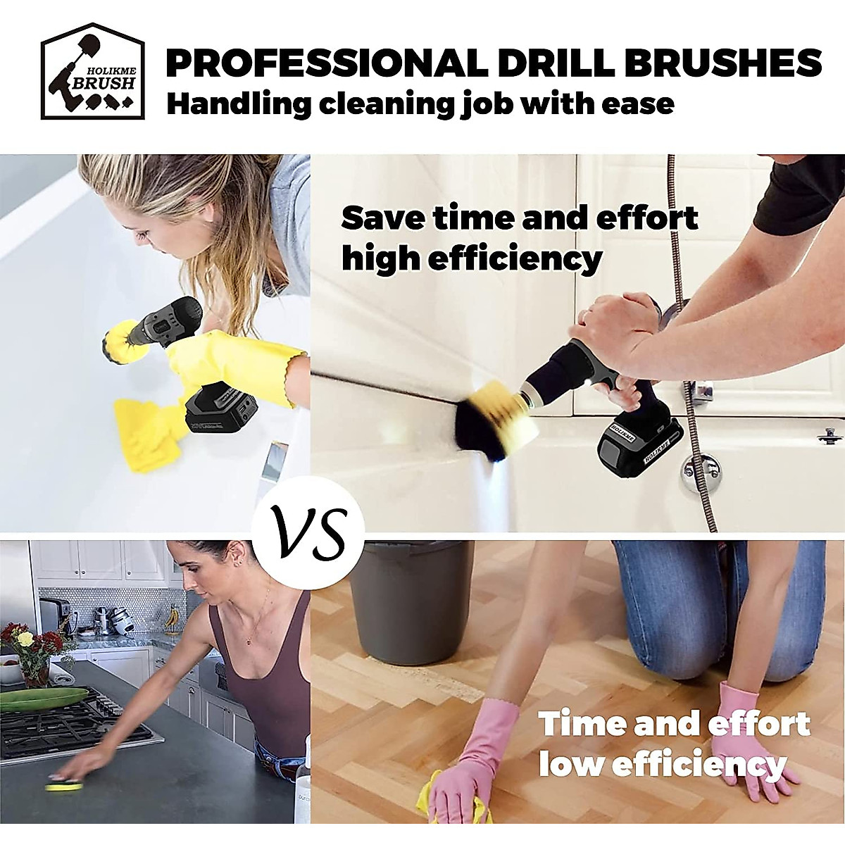 Holikme Drill Brush Attachments Set, Power Scrubber Brush with Extend Long Attachment All Purpose Clean for Grout, Tiles, Sinks, Bathtub, Bathroom, Kitchen