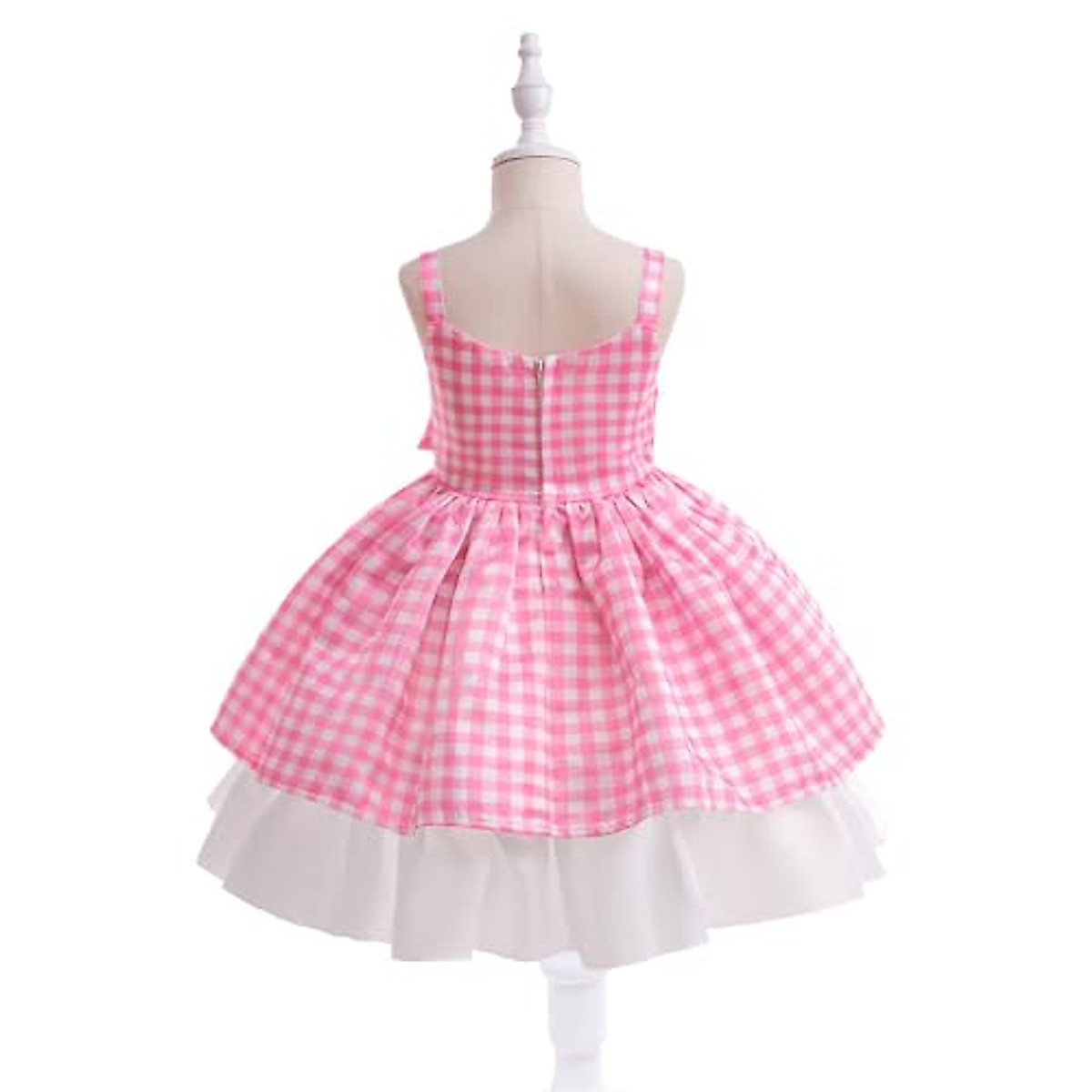 Princess Pink Dress for Girls Pink Costume Plaid Sleeveless Sundress with Accessories Child Movie Heroine Cosplay Costume Pink Dress Uniform Halloween Stage Performance Party Costume, Pink,150cm