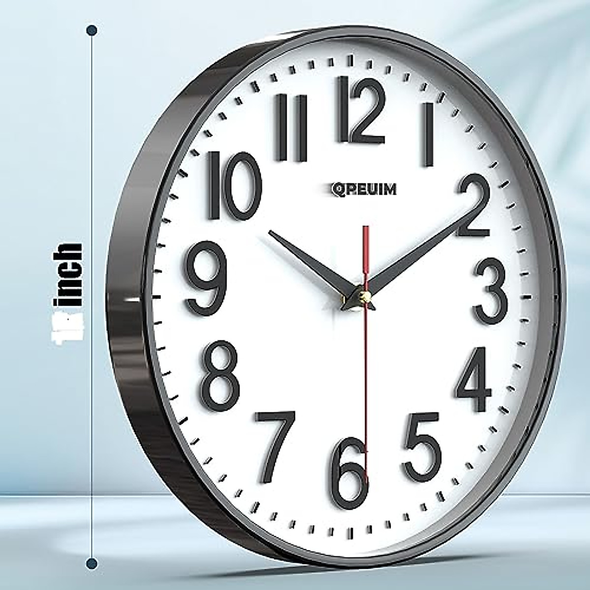 QPEUIM Wall Clock Wall Clocks Silent Non-Ticking Battery Operated Large Easy to Read with Stereoscopic Dial Ultra-Quiet Movement Quartz for Office Classroom School Home Kitchen (10 inches)