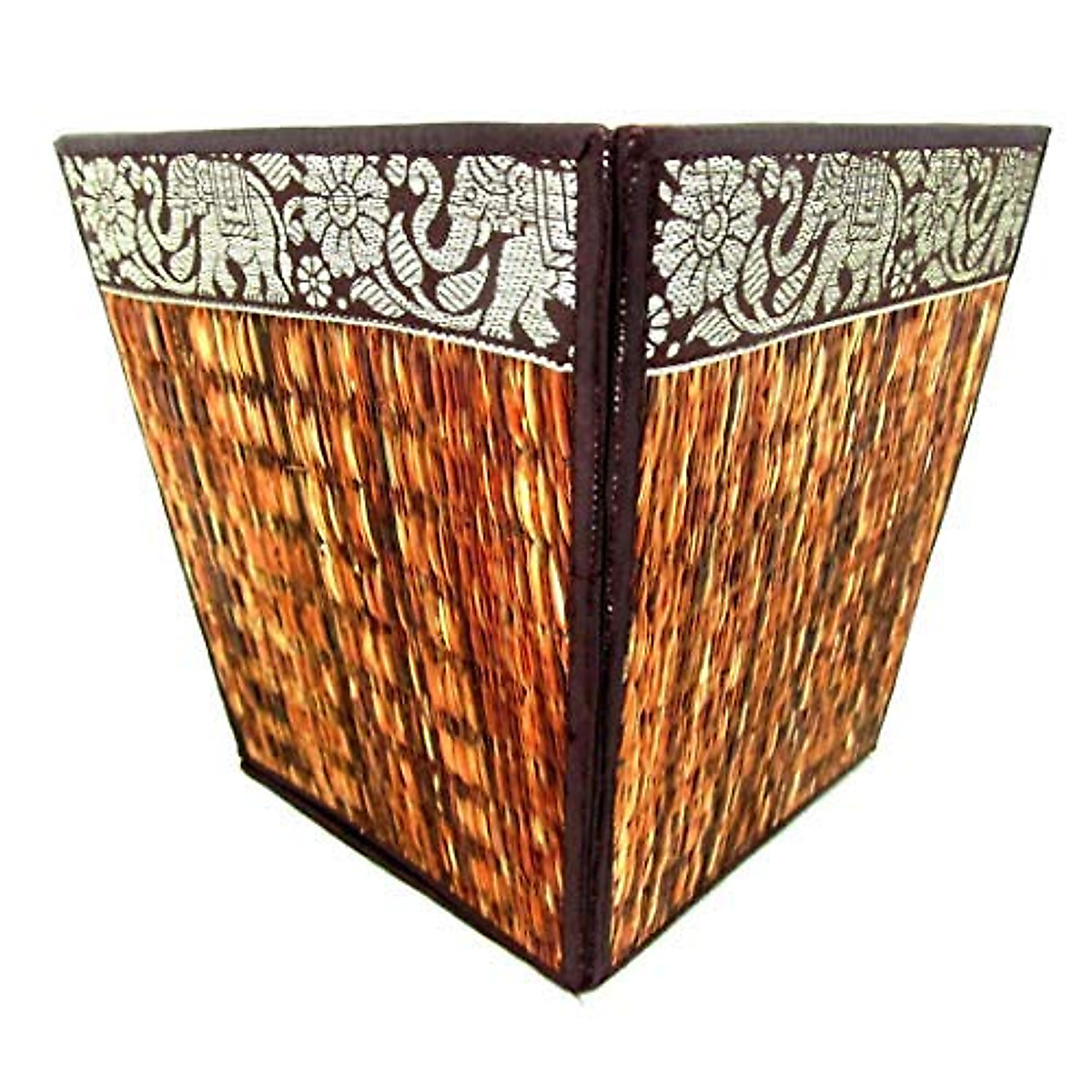 Blue Orchid Small Basket Decorative - Foldable Thai Elephant Handwoven Eco Friendly - Natural Straw Bin Storage for Shelf, Desk, Bathroom, Office - 8 x 8 Inches (Brown)