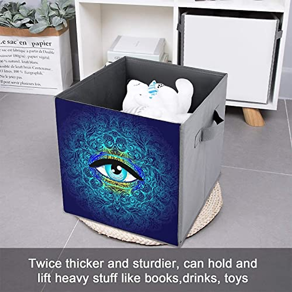 Cool Alien Psychedelic Eye Canvas Collapsible Storage Bins Cube Organizer Baskets with Handles for Home Office Car