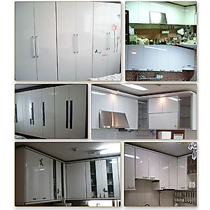 F&U Waterproof High Gloss Glittery Vinyl Pearl White Self Adhesive Wall Paper for Covering Kitchen Counter Top Cabinet Wardrobe Furniture (23.79" x 195", White)