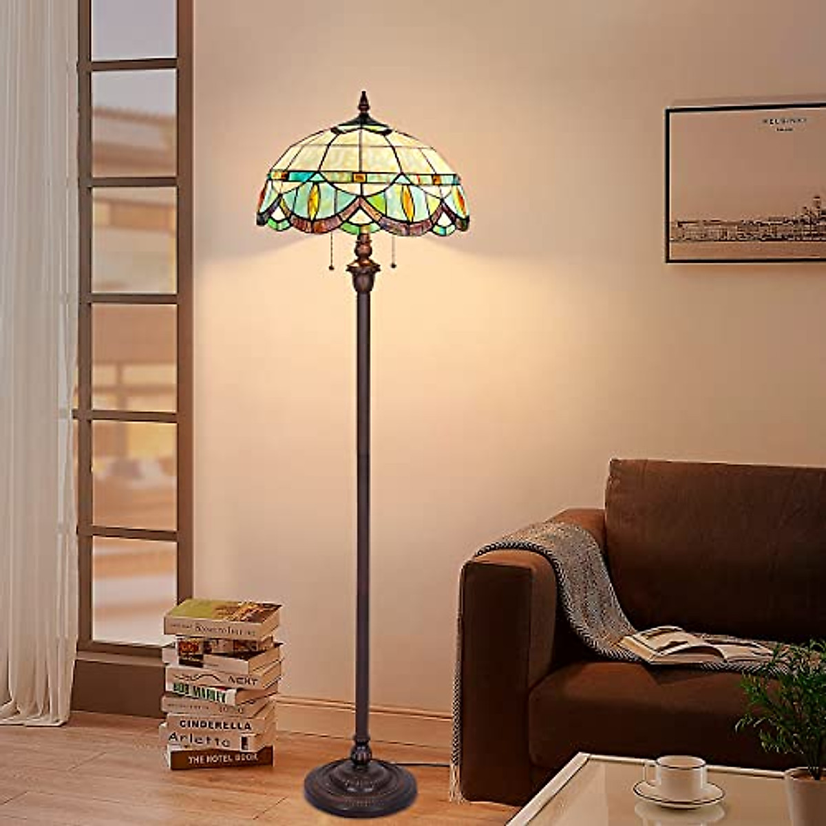 Thatyears Tiffany Floor Lamps Victorian Style Style Stained Glass 16X16X65 Inches Antique Pole Standing Reading Lamps Decor Living Room Bedroom Home Office