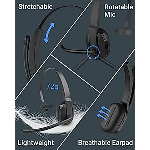 Bluetooth Headset with Microphone, HUAKUA AI Noise Cancelling Wireless Headset with Mute Button 50 Hrs Talk Time, on-Ear Headphones Trucker Headset for Computer PC Tablet Cell Phones Office Home Black