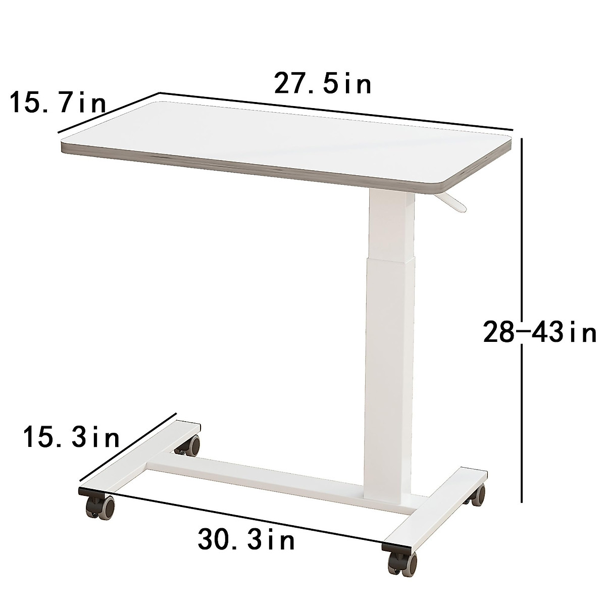 TigerDad Pneumatic Adjustable Overbed Table with Gas Spring Riser | Medical Adjustable Bed Side Table with Wheels | Portable Standing Desk for Laptop Computer