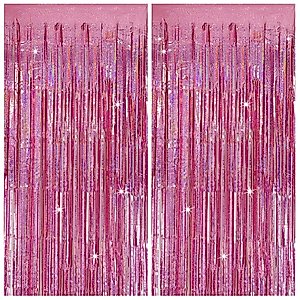 Tinsel Curtain Party Backdrop Pink Birthday Party Decorations 2 Packs Glitter Foil Fringe Curtain Party Decor Streamers Photo Booth for Birthday Christmas Wedding Halloween Graduation Decorations