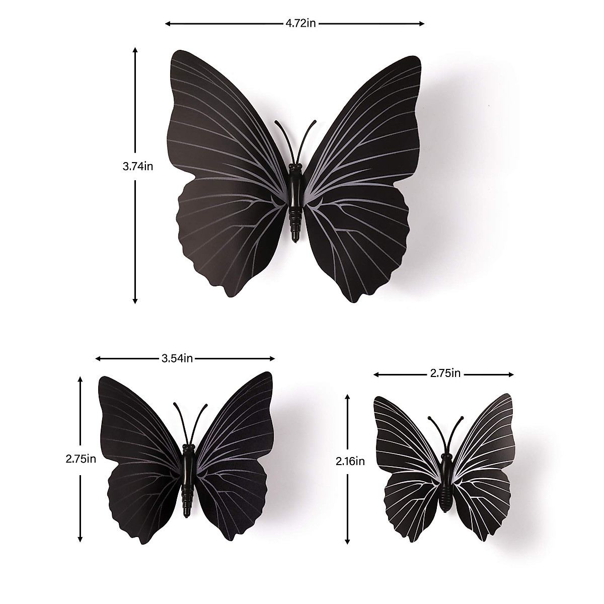 Amaonm® 60 Pcs 5 Packages Beautiful 3D Butterfly Wall Decals Removable DIY Home Decorations Art Decor Wall Stickers & Murals for Babys Bedroom Tv Background Living Room (Black)
