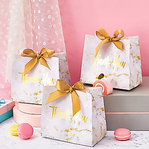 Leinuosen 12 Pcs Small Thank You Gift Bag, Party Favor Bags, Bridal Shower Gift Bags for Guests, Gift Wrap Bags Wedding Baby Shower Birthday Party Supplies(Marble, Gold,7 x 6.3 x 3.9 Inch)