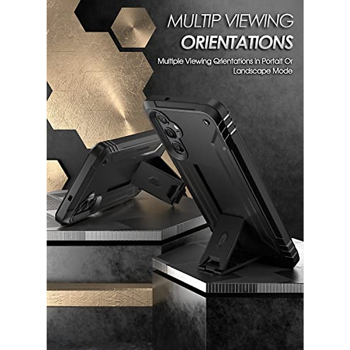 Poetic Revolution Series Case for Samsung Galaxy A14 5G, Full-Body Rugged Dual-Layer Shockproof Protective Cover with Kickstand and Built-in-Screen Protector, Black