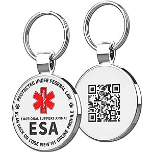 MYLUCKYTAG QR Code ESA Emotional Support Dog ID Tag - Pet Online Profile - Scan QR Receive Instant Pet Location Alert Email