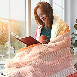 VBFOFBV Bedding Fleece Blanket, Decorative for Bedroom Sofa Floor, Orange Pink Gradient Stripes