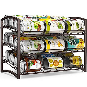 FURNINXS Can Rack Organizer, 3-Tier Stackable Can Holder Dispenser for Kitchen Pantry or Cabinet Organization and Storage Holds up to 36 Cans FNCR01D, Bronze