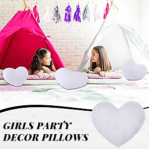 Remerry 4 Pcs Heart Shaped Cute Throw Pillows Faux Rabbit Fur Heart Pillow Soft Fluffy Throw Cushion Decorative for Bedroom Bed Sofa Kid Girls Sleepover Party(White)