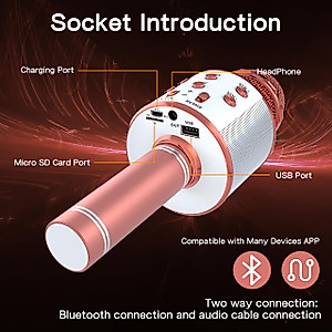 IJO Handheld Bluetooth Karaoke Microphone-Birthday Fun Singing Toys for Kids Age 3 4 5 6 7 8 9 10 Years Old Girls and Boys(Rose Gold)